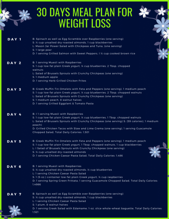 30 Days Meal Plan For Weight Loss