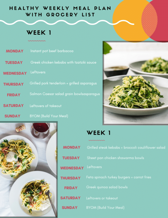 Healthy Weekly Meal Plan With Grocery List