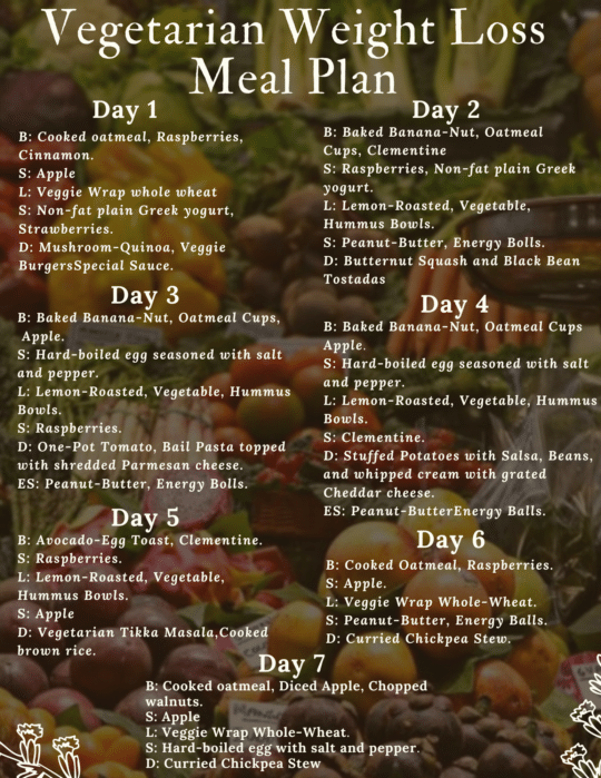 vegetarian weight loss meal plan